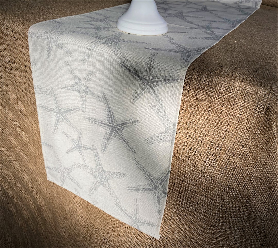 Nautical Table Runner Gray Table Runner Starfish Table Centerpiece ...