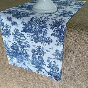 Dark Blue Toile Table Runner Centerpiece Traditional Linens Colonial ...