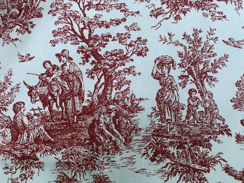 Red Toile Table Square Overlay Toile De Jouy Tablecloth Classic French ...