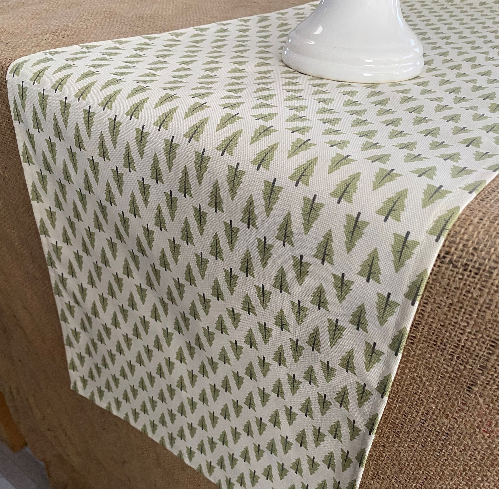 Green Christmas Table Runner Holiday Table Linens Rustic - Etsy