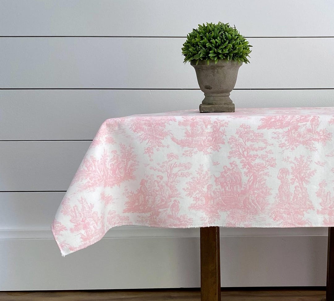 Pink Toile Tablecloth Table Cover Linen Toile Table Cloth Colonial ...