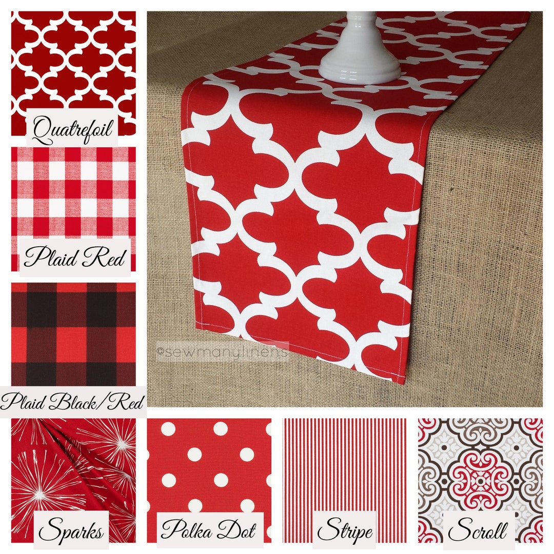 Red Table Runner Stripe Quatrefoil Polka Dot Plaid Rustic Home Decor ...
