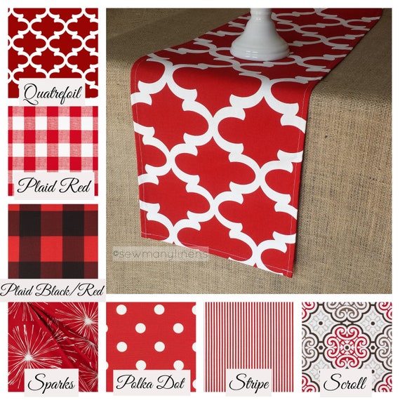 Red Table Runner Stripe Quatrefoil Polka Dot Plaid Rustic Home - Etsy