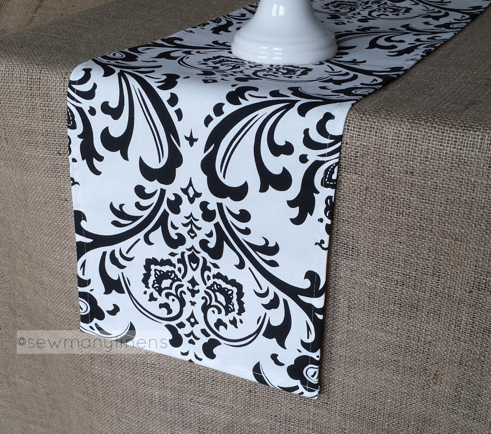 Black and White Table Runner Floral Damask Runner Decor Table - Etsy