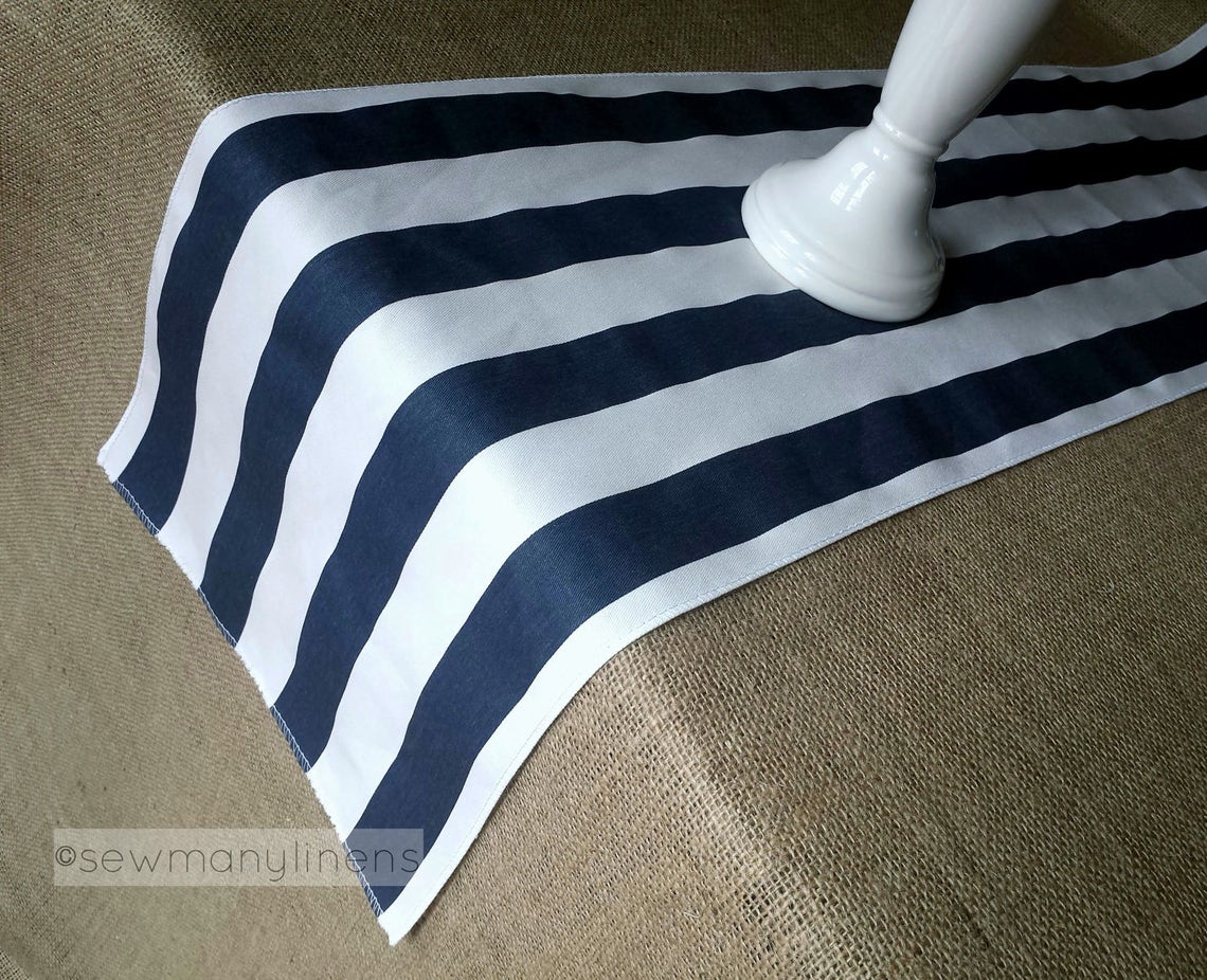 Navy Blue Stripe Table Runner Centerpiece Nautical Coastal Decor ...
