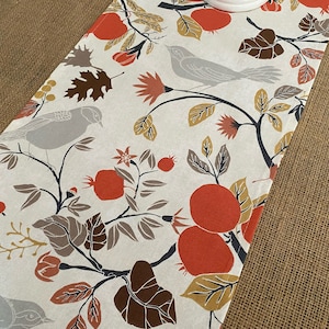 Autumn Fall Table Runner Orange Brown Leaves Bird Vine Folk Art Home ...