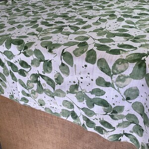 Green Tablecloth Table Cover Eucalyptus Leaf Linens Vintage Table Decor ...
