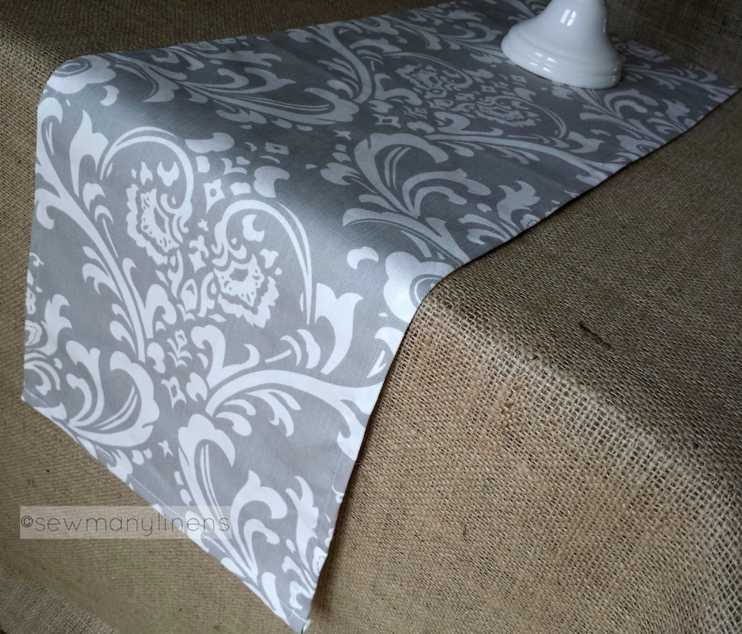 Gray Table Runner Floral Damask Centerpiece Dresser Scarf Topper Dining ...