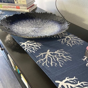 Nautical Table Runner Indigo Navy Blue Coral Reef Centerpiece Sea Life ...