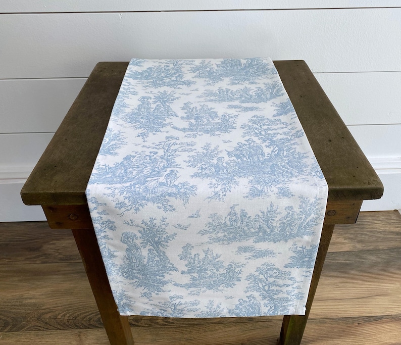 Light Blue Toile Table Runner Baby Shower Centerpiece Traditional Table ...