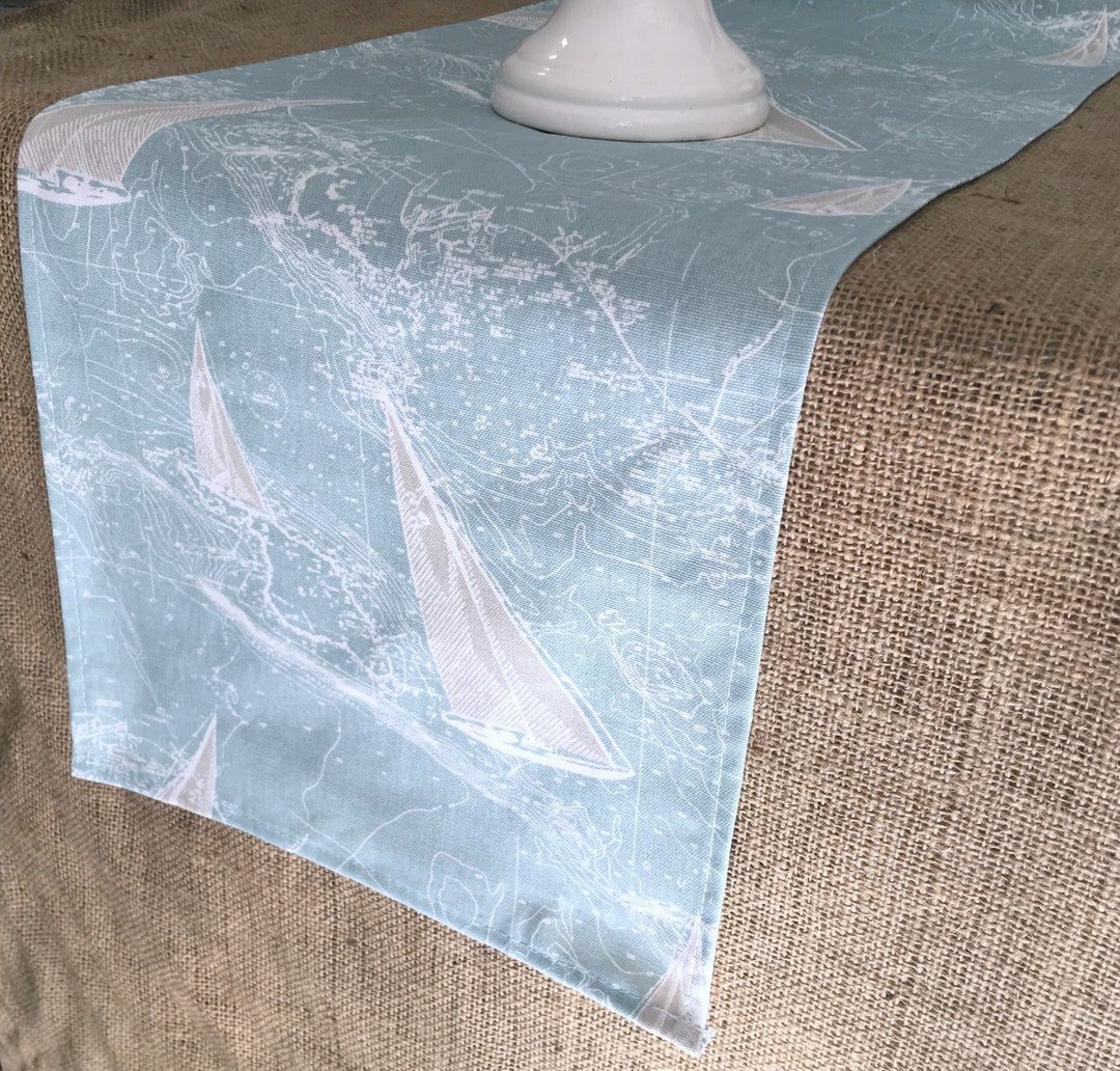 Blue Sailboat Table Runner Nautical Home Decor Coastal Living Sea Ocean ...