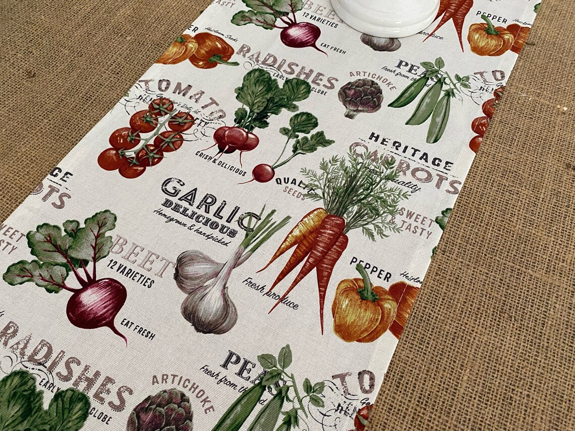 Fresh Vegetables Table Runner Kitchen Home Decor Colorful Garden Linens ...