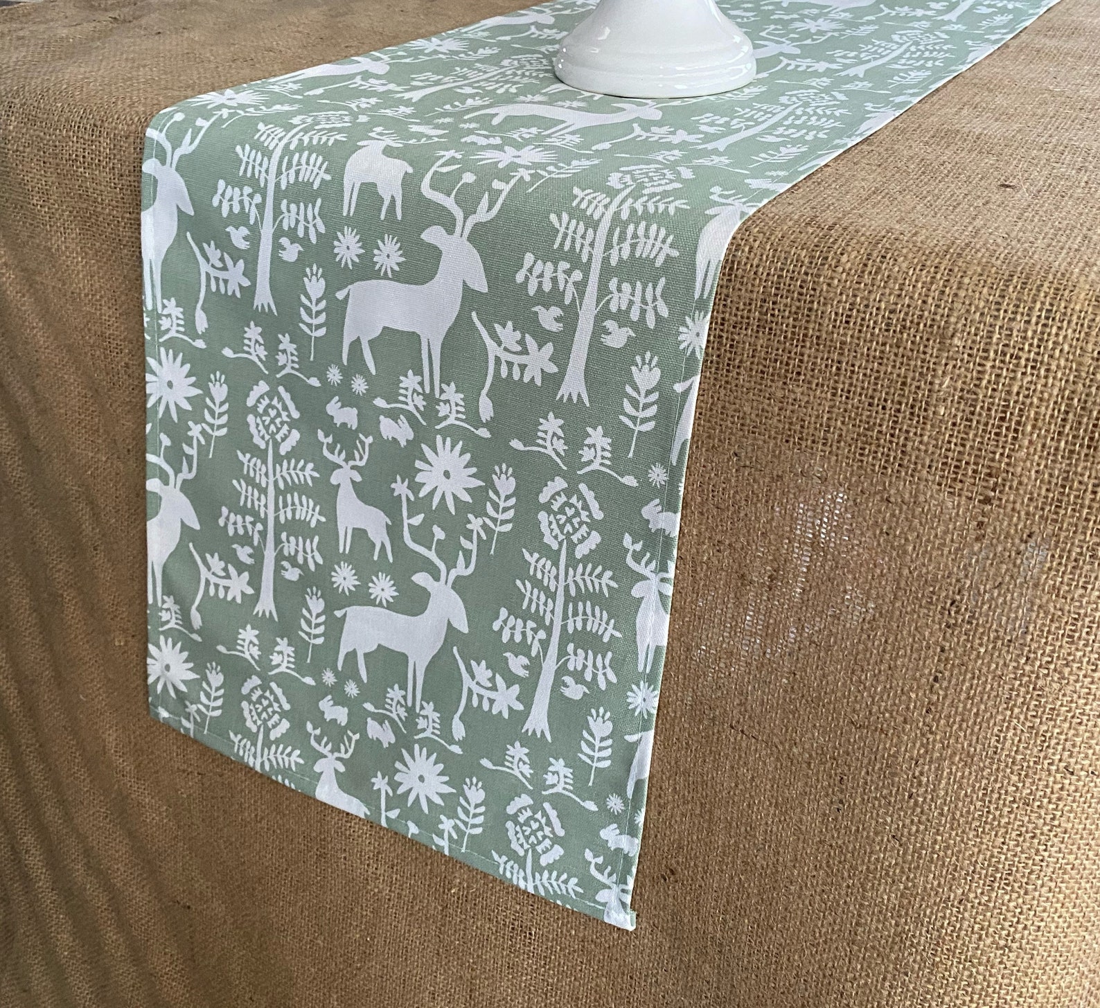 Green Christmas Table Runner Holiday Table Linens Rustic - Etsy