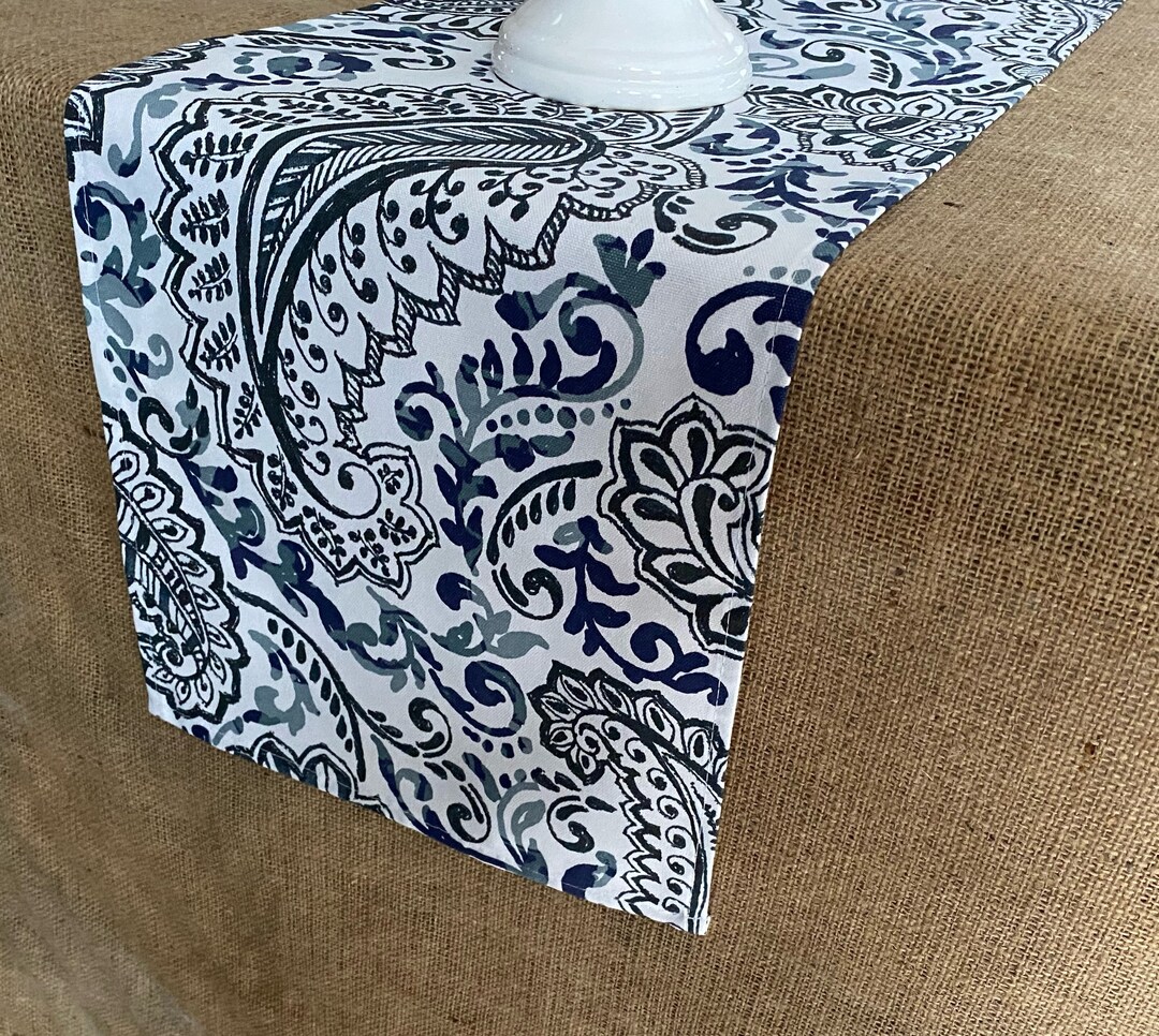 Navy Blue Table Runner Paisley Home Decor Vintage Pattern Runner Table ...