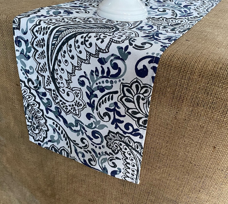 Navy Blue Table Runner Paisley Home Decor Vintage Pattern - Etsy