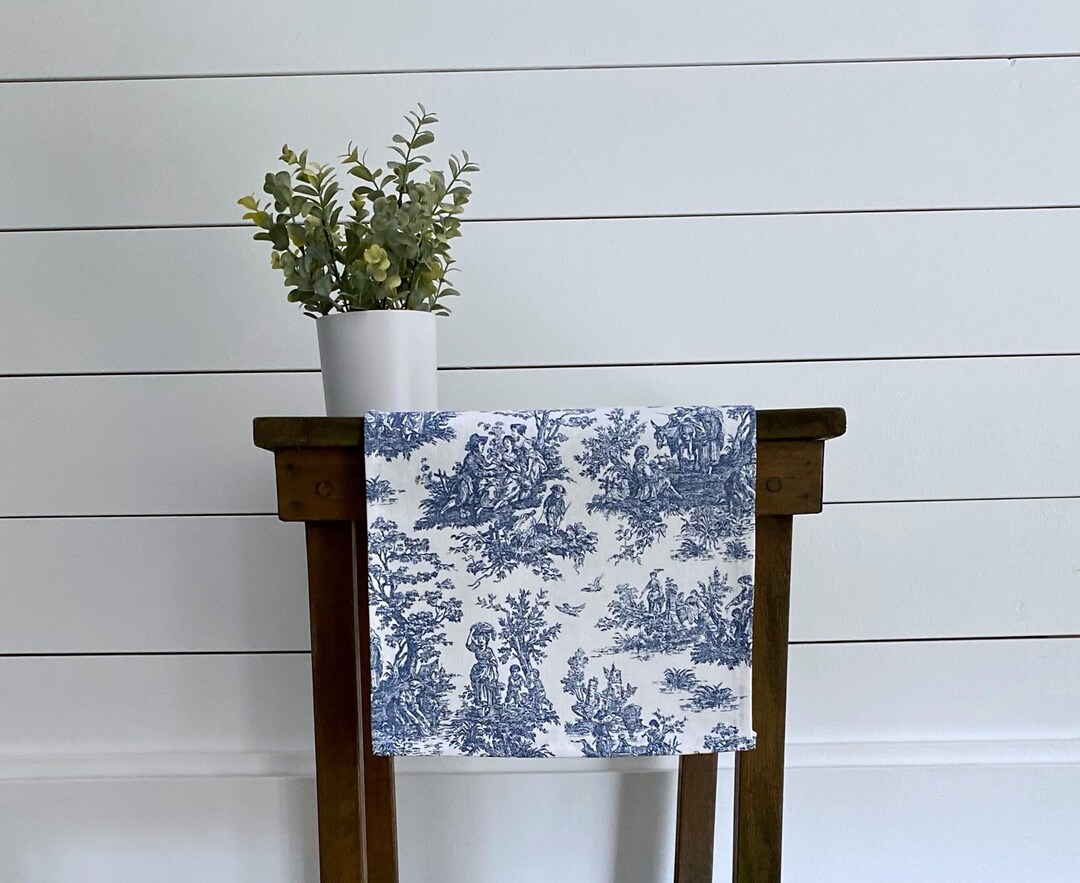 Dark Blue Toile Table Runner Centerpiece Traditional Linens Colonial ...
