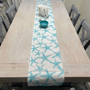 Aqua Blue Table Runner Nautical Starfish Home Decor Centerpiece Dining ...