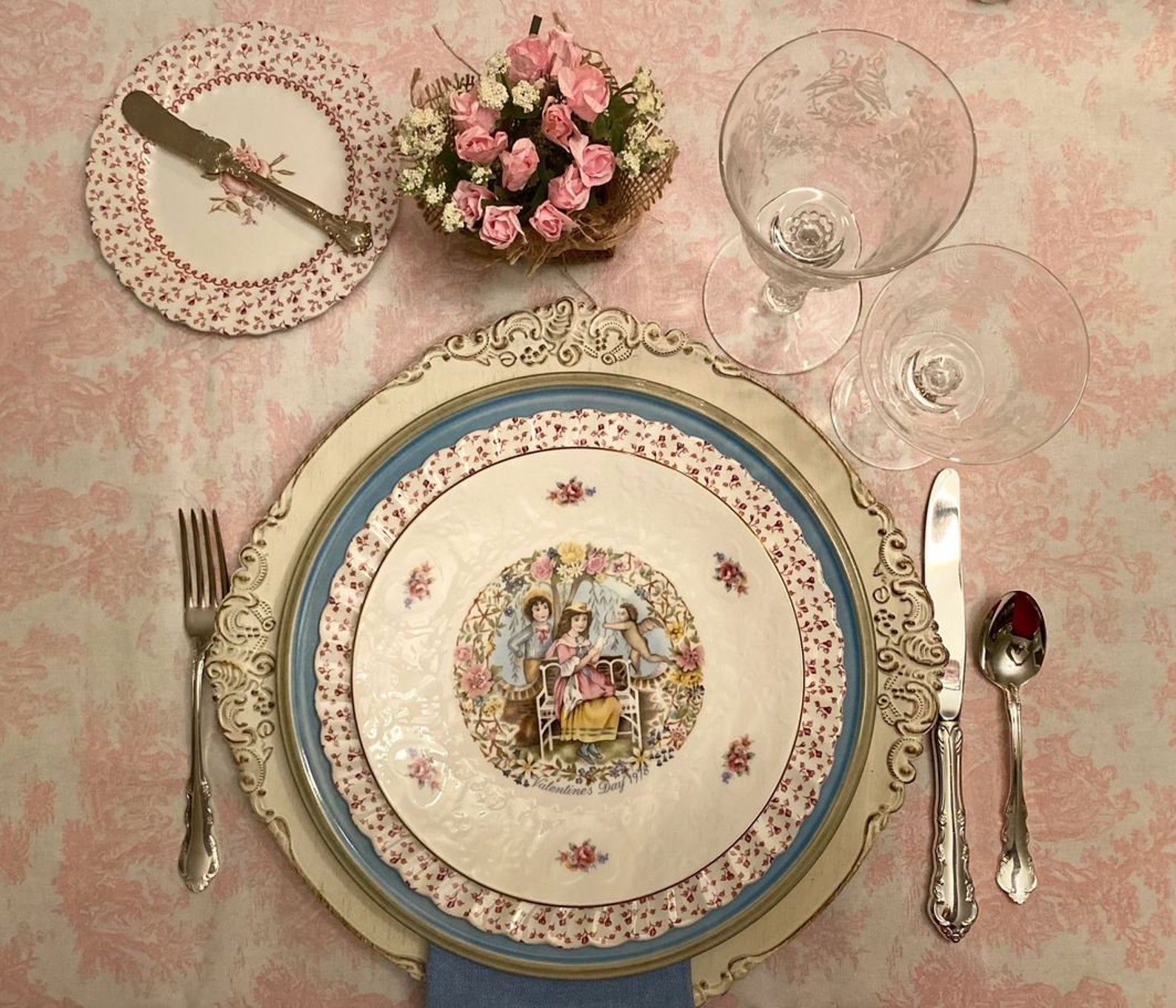 Pink Toile Tablecloth Table Cover Linen Toile Table Cloth Colonial ...