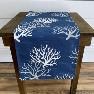Nautical Table Runner Indigo Navy Blue Coral Reef Centerpiece Sea Life ...
