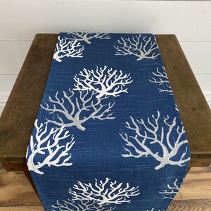 Nautical Table Runner Indigo Navy Blue Coral Reef Centerpiece Sea Life ...