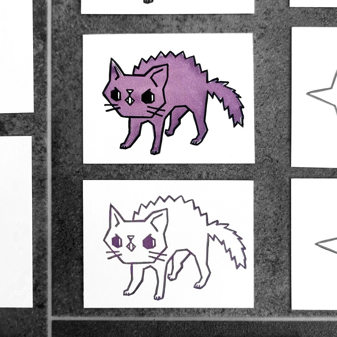Pspspsps Little Angry Purple Kitty Linocut Illustration - Etsy