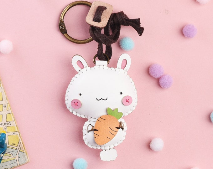 Bunny Leather Bag Charm Cute Rabbit & Carrot Plush Charm - Etsy