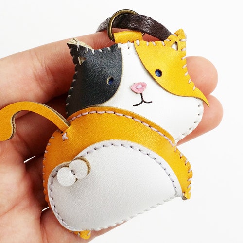 Cat Bag Charm Leather Plush Toy Personalized Charm Handmade | Etsy