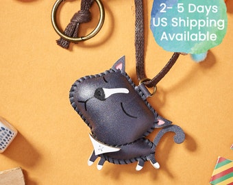 Cat Bag Charm Leather Plush Toy Personalized Charm Handmade | Etsy