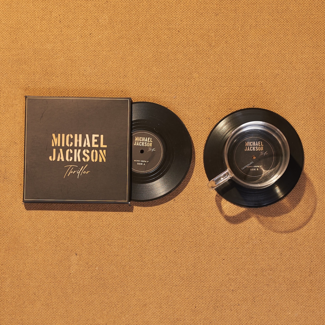 MJ Vinyl Record Coasters, Set of 2, Pop Music Coasters, Album Cover, MJ ...