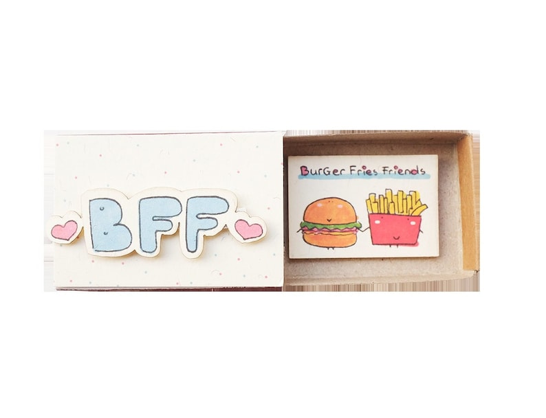 Funny Foodie Friendship Card: BFF Burger Fries Friends Matchbox Gift ...