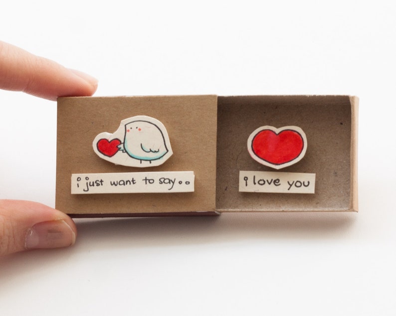 Handmade Matchbox Love Card for Him, Cute Bird Anniversary Gift for Her ...