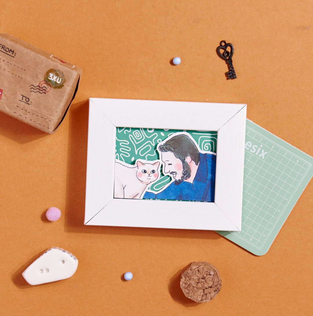 Mini Custom Cat Owner Portrait, Personalized Owner Pet Portrait, Custom ...