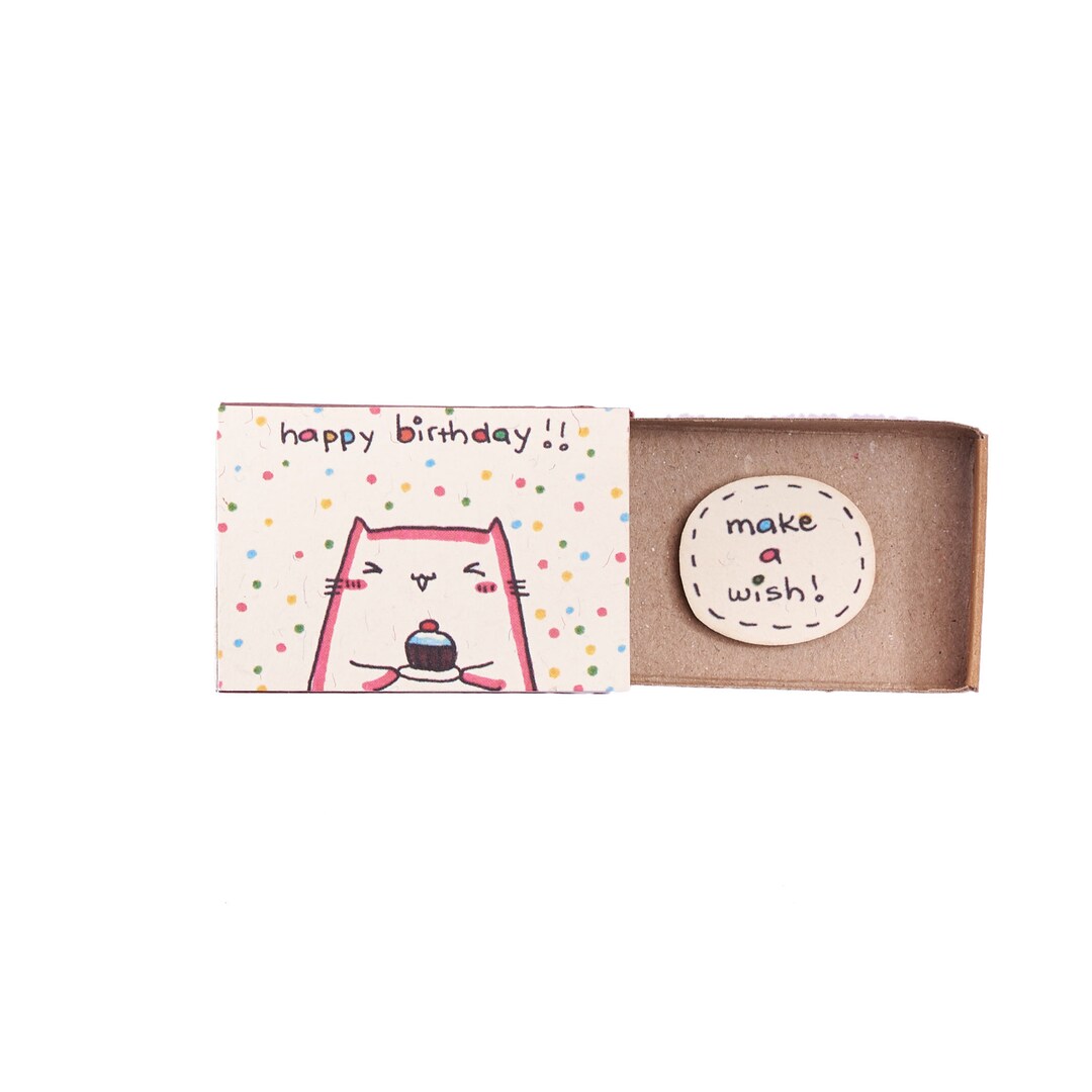 Cute Cat Birthday Card Matchbox/ Small Tiny Gift Box/ "make a Wish ...