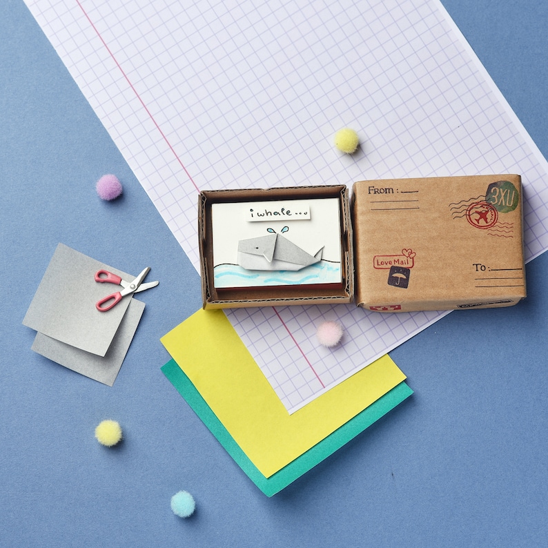 Origami Love Matchbox Card/ Funny Pun Love Card/ I Whale | Etsy