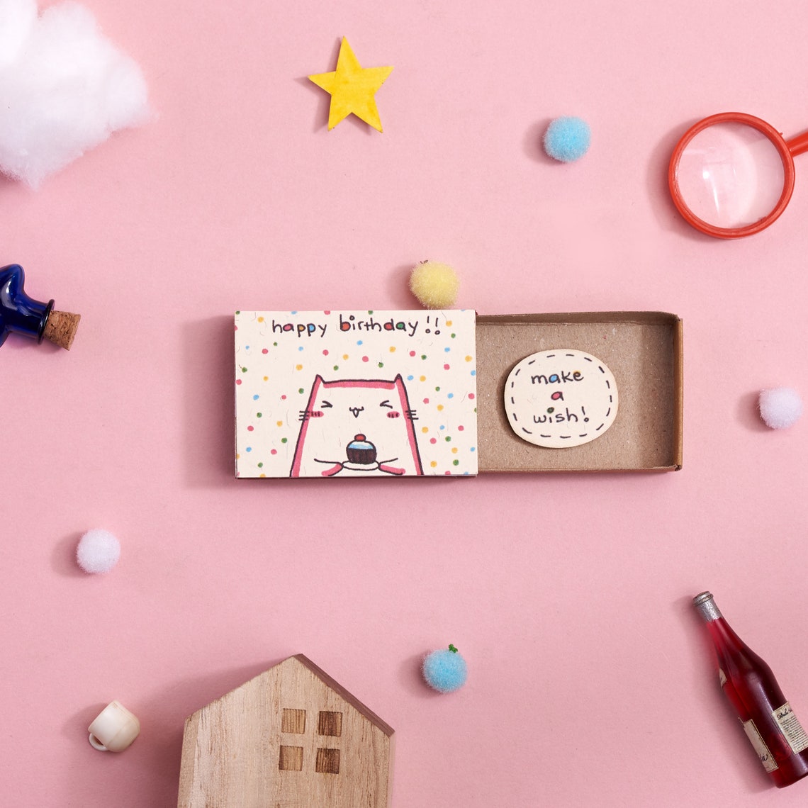 Cute Cat Birthday Card Matchbox/ Small Tiny Gift Box/ - Etsy