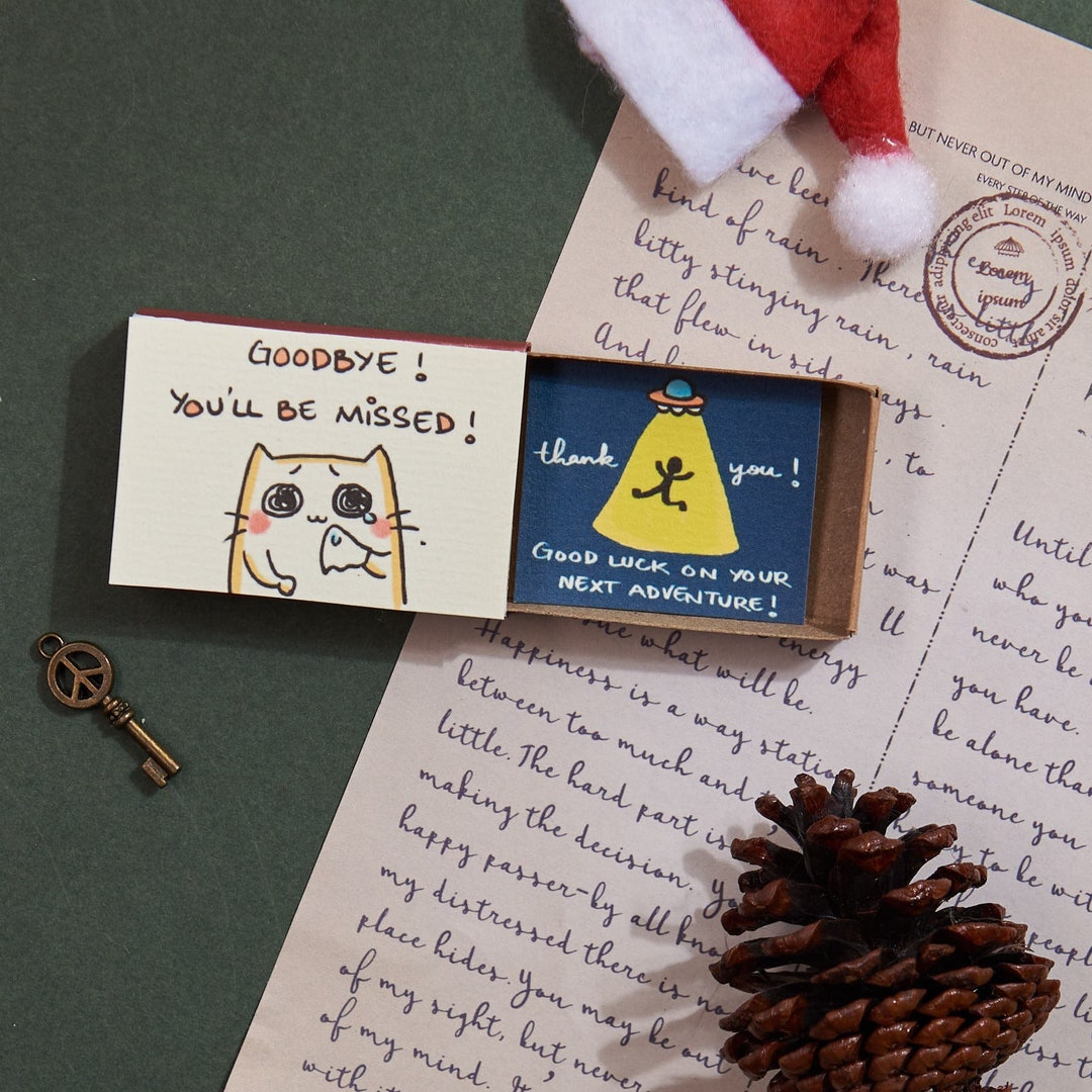 Farewell Card/ Good Bye Card/ Cat Lover Gift/ Cute Matchbox Gift/ Cute ...