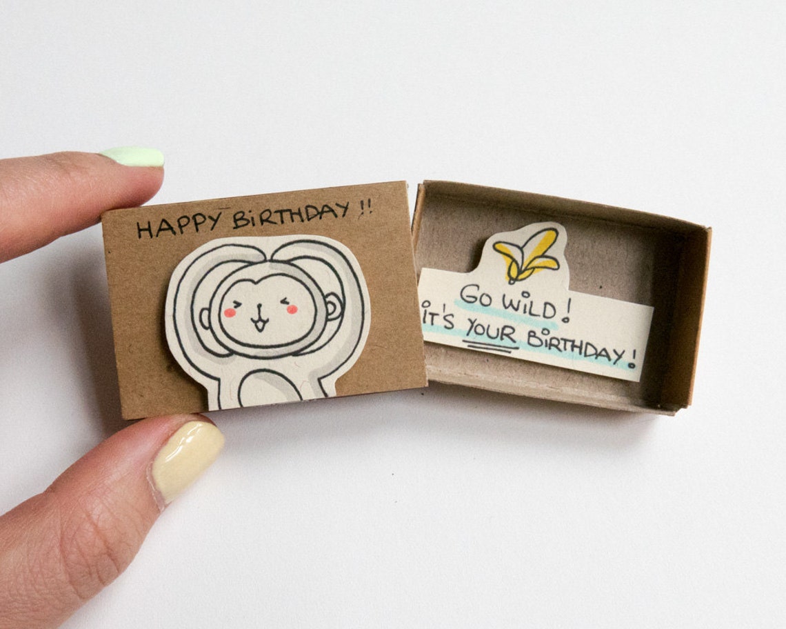 Cute Monkey Birthday Card Matchbox/ Small Tiny Gift Box/ - Etsy