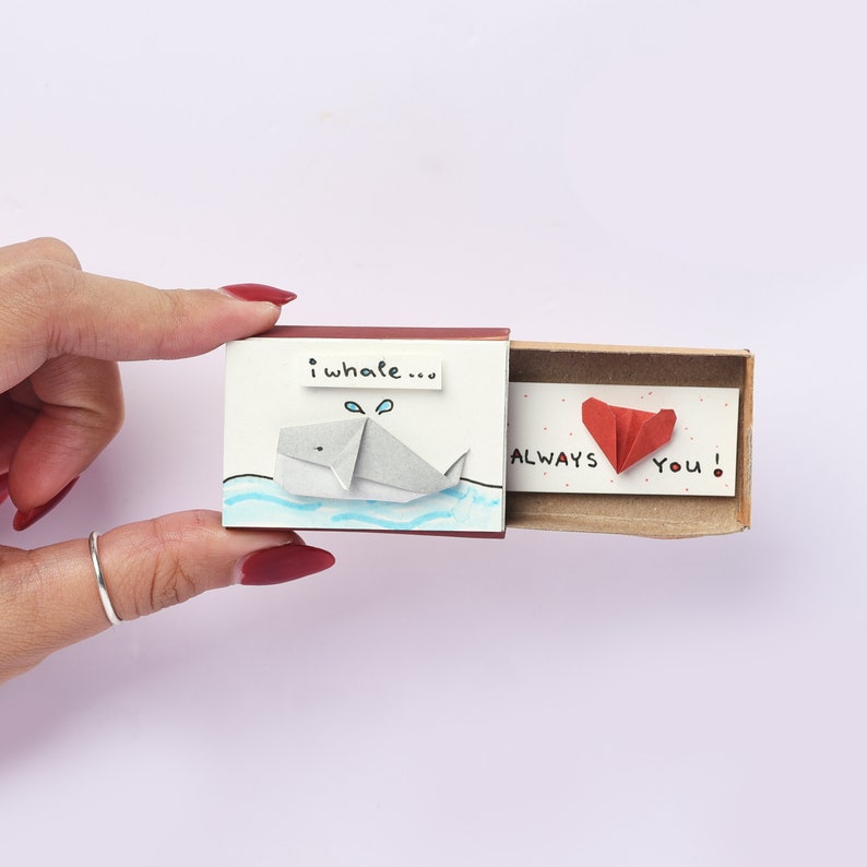 Origami Love Matchbox Card/ Funny Pun Love Card/ I Whale | Etsy