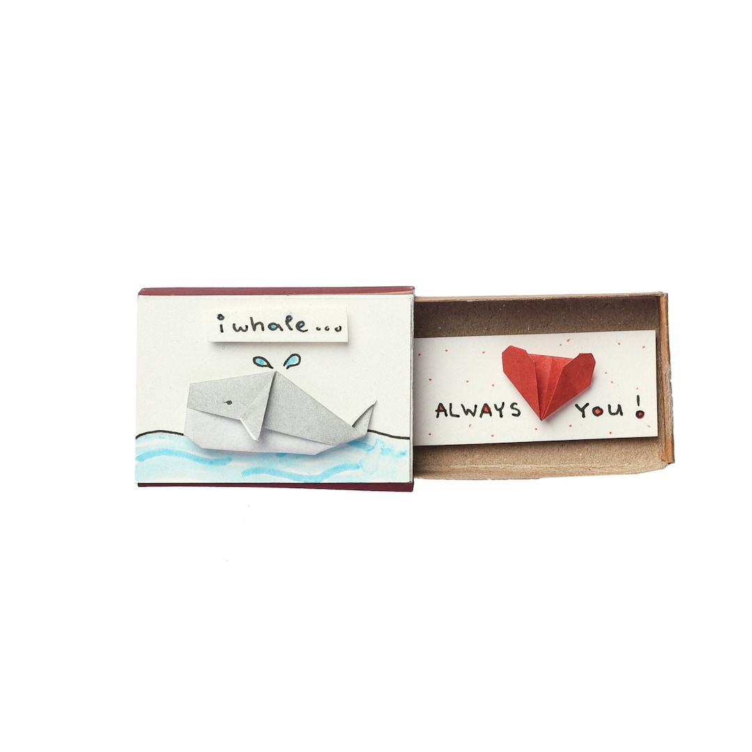 Origami Love Matchbox Card/ Funny Pun Love Card/ I Whale Always Love ...