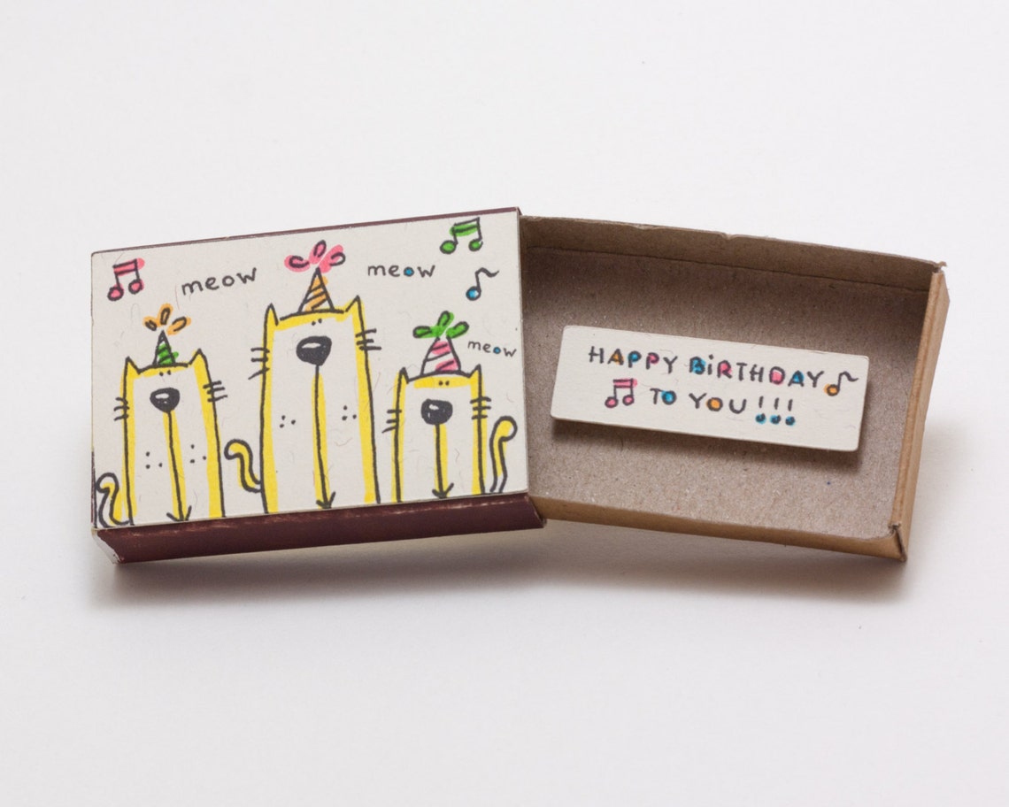 Cat Birthday Card/ Party Birthday Matchbox/ Cat Birthday Gift/ "happy ...