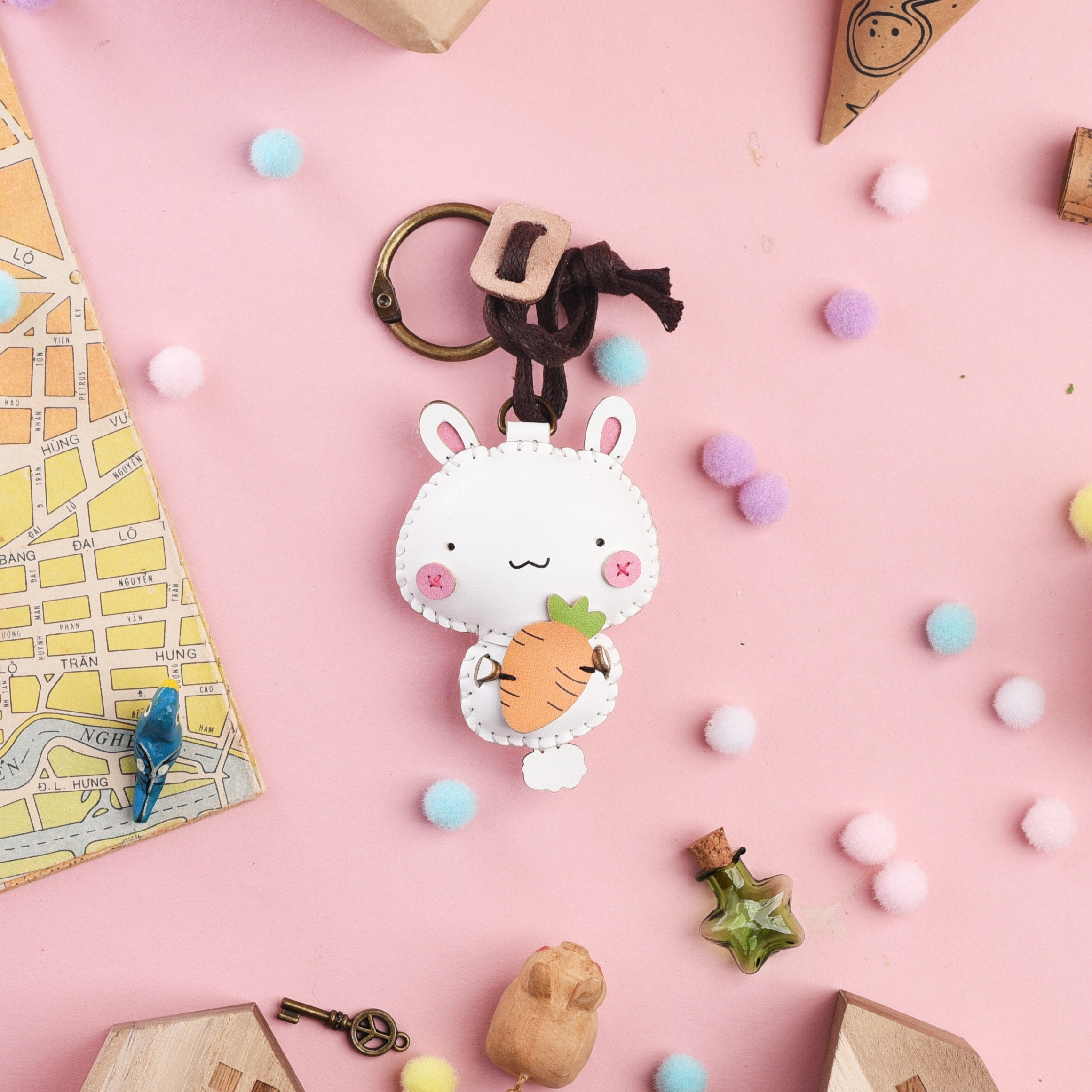 Bunny Leather Bag Charm Cute Rabbit & Carrot Plush Charm - Etsy