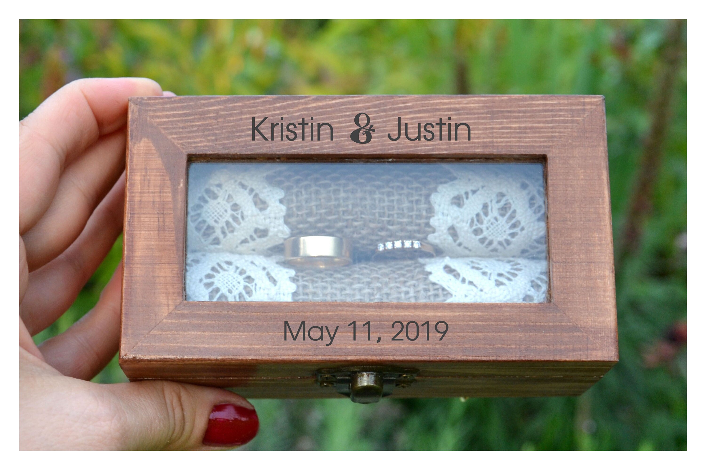 Ring Box, Personalized Ring Box With Glass Lid, Wedding Box, Wooden ...