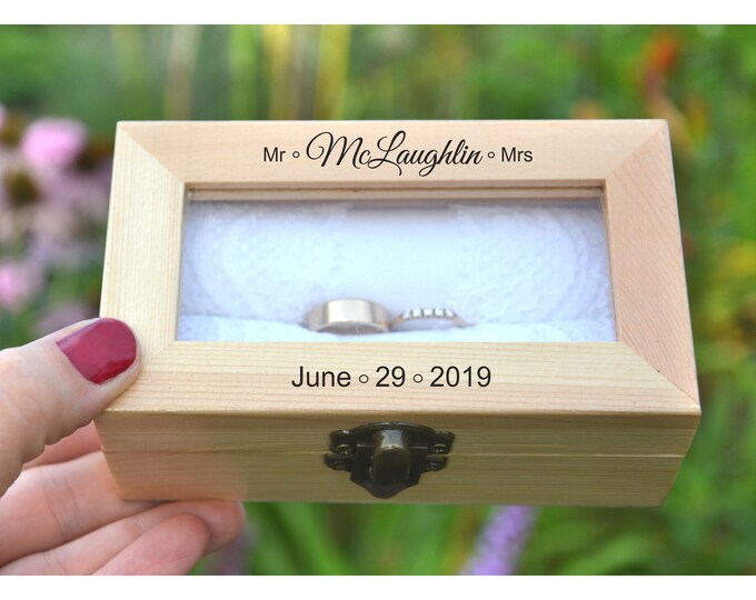 Ring Box, Personalized Ring Box With Glass Lid, Wedding Box, Wooden ...