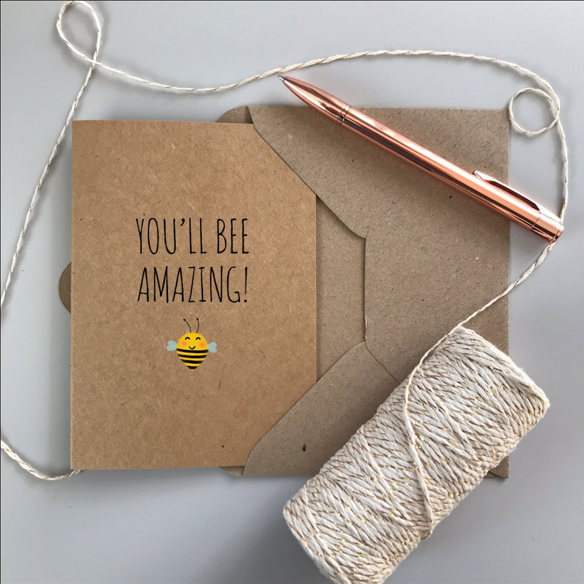 You'll Bee Amazing Good Luck Card / Rustic Bumble Bee - Etsy