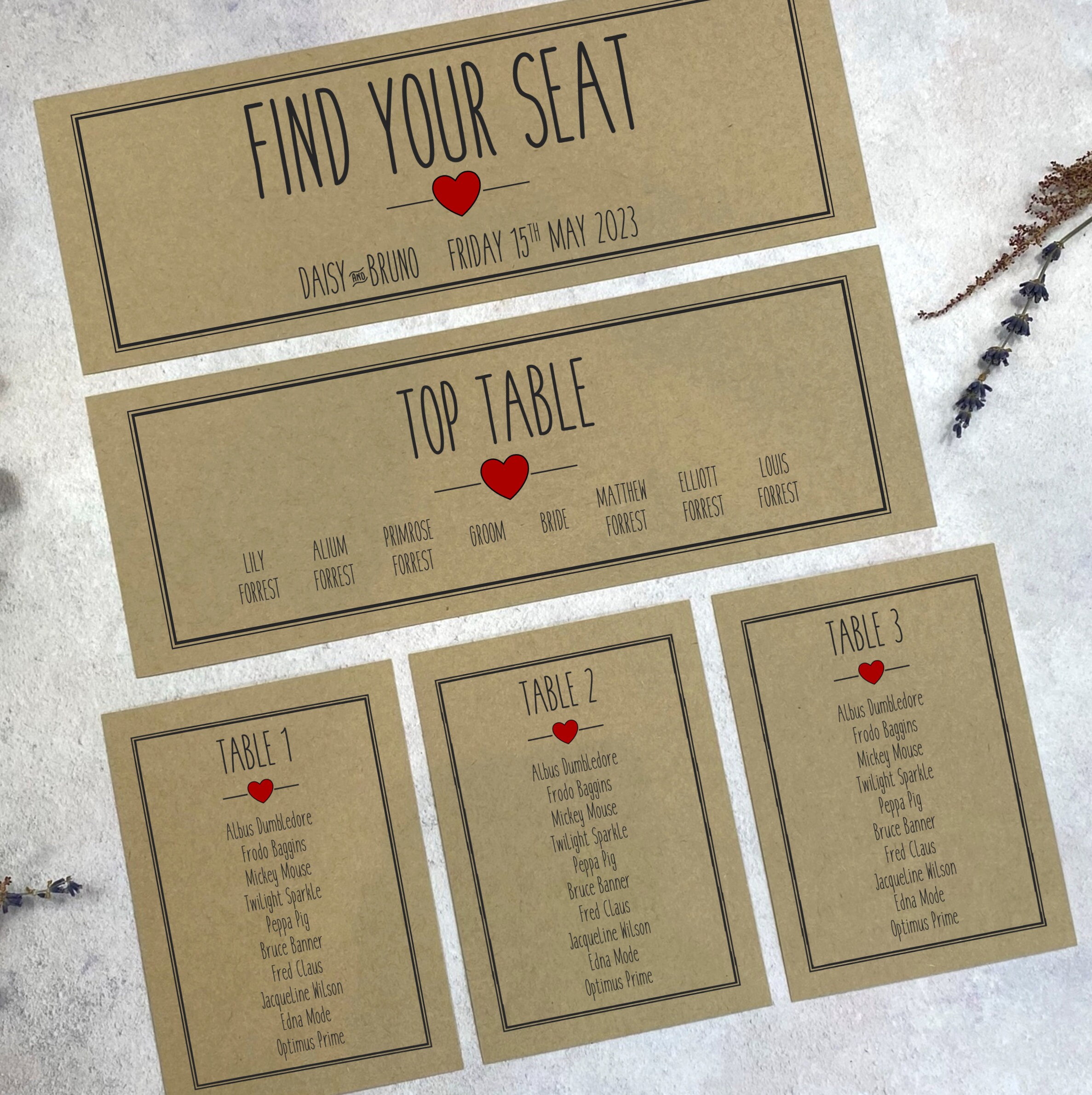 Individual Rustic Heart Table Plan Cards Bohemian Wedding - Etsy UK
