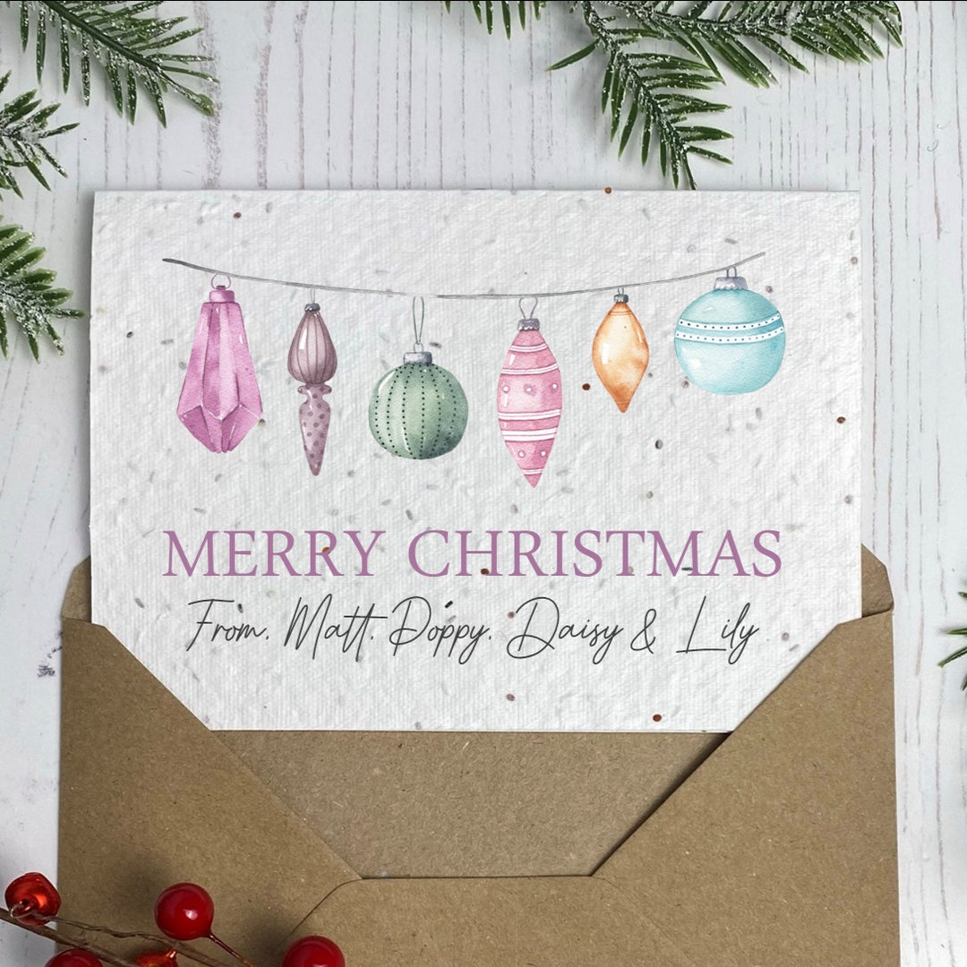 Elegant Christmas Cards Pack With Beautiful Bauble Detail, Personalised ...