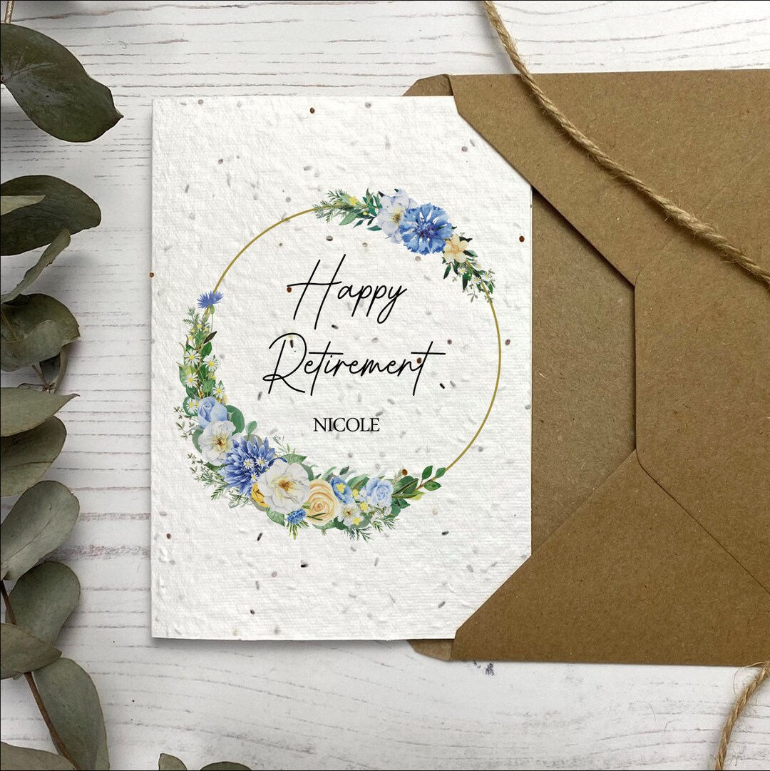 Personalised Happy Retirement Card With Blue and Yellow Floral Detail ...