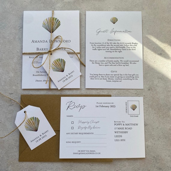 Shell Beach Wedding Invitation Watercolor Beach Clipart, Summer