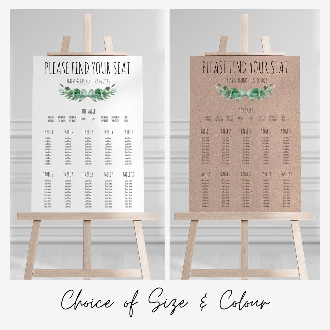 Greenery Wedding Table Plan Eucalyptus Seating Chart A1 A2 - Etsy
