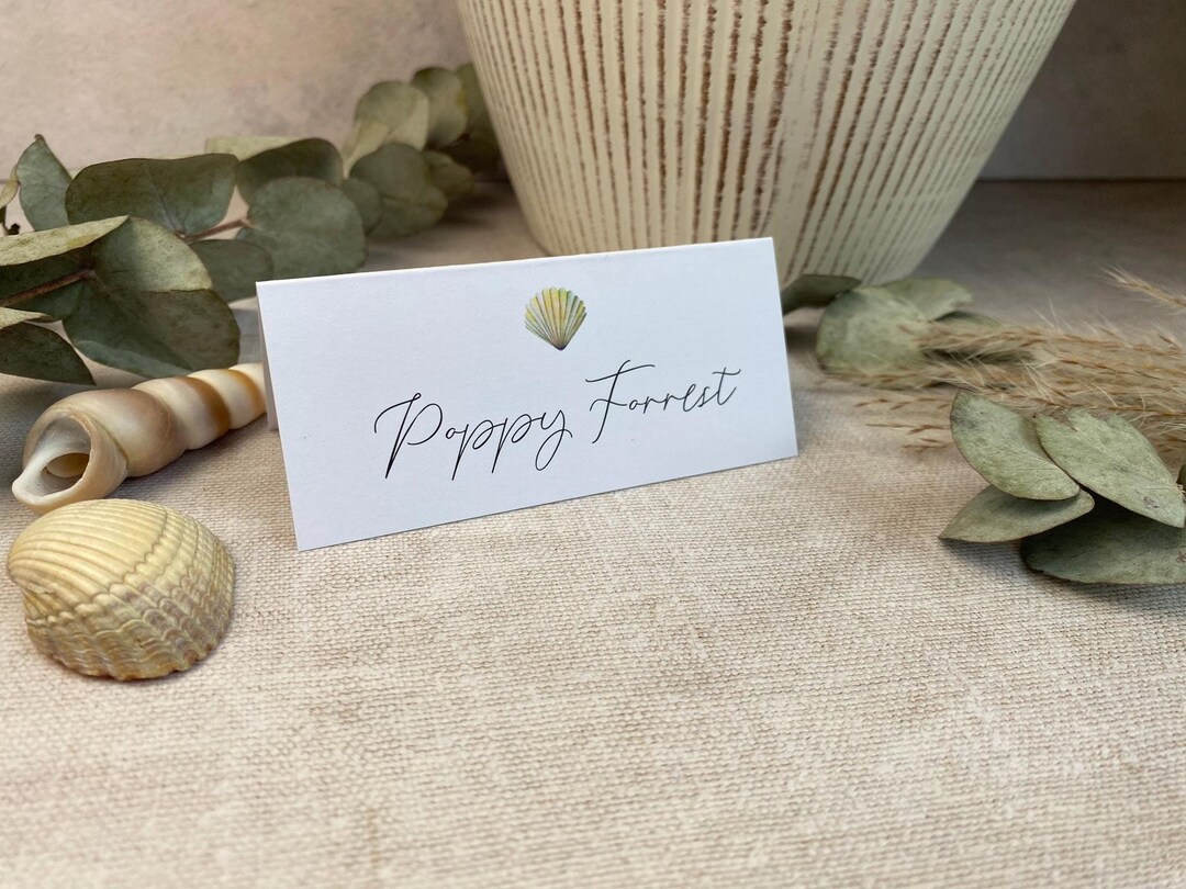 Seashell Wedding Place Cards - Beach Name Card - Minimal Name Tags ...